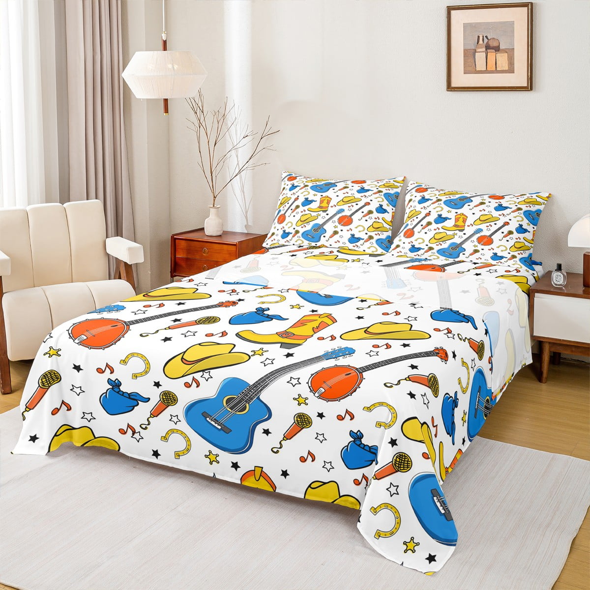 Manfei Cartoon Guitar Microphone Full Size Sheets 4-Piece, Cowboy ...