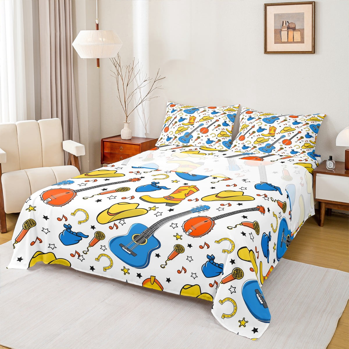 Manfei Cartoon Guitar Microphone Twin Sheet Sets 3pcs, Cowboy Rustic ...