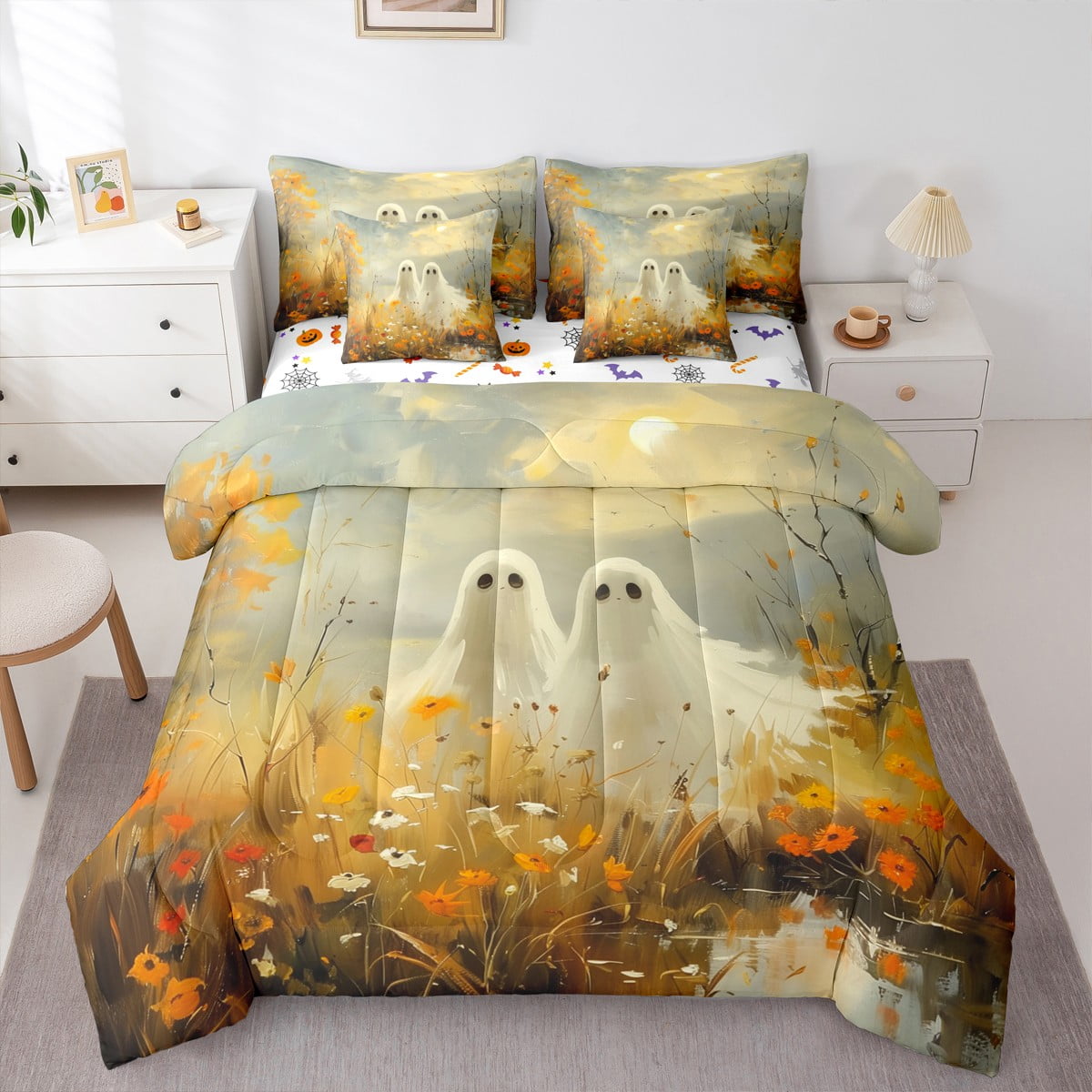 Manfei Cartoon Halloween Ghost 7 Pieces Bedding Comforter Set,Autumn ...