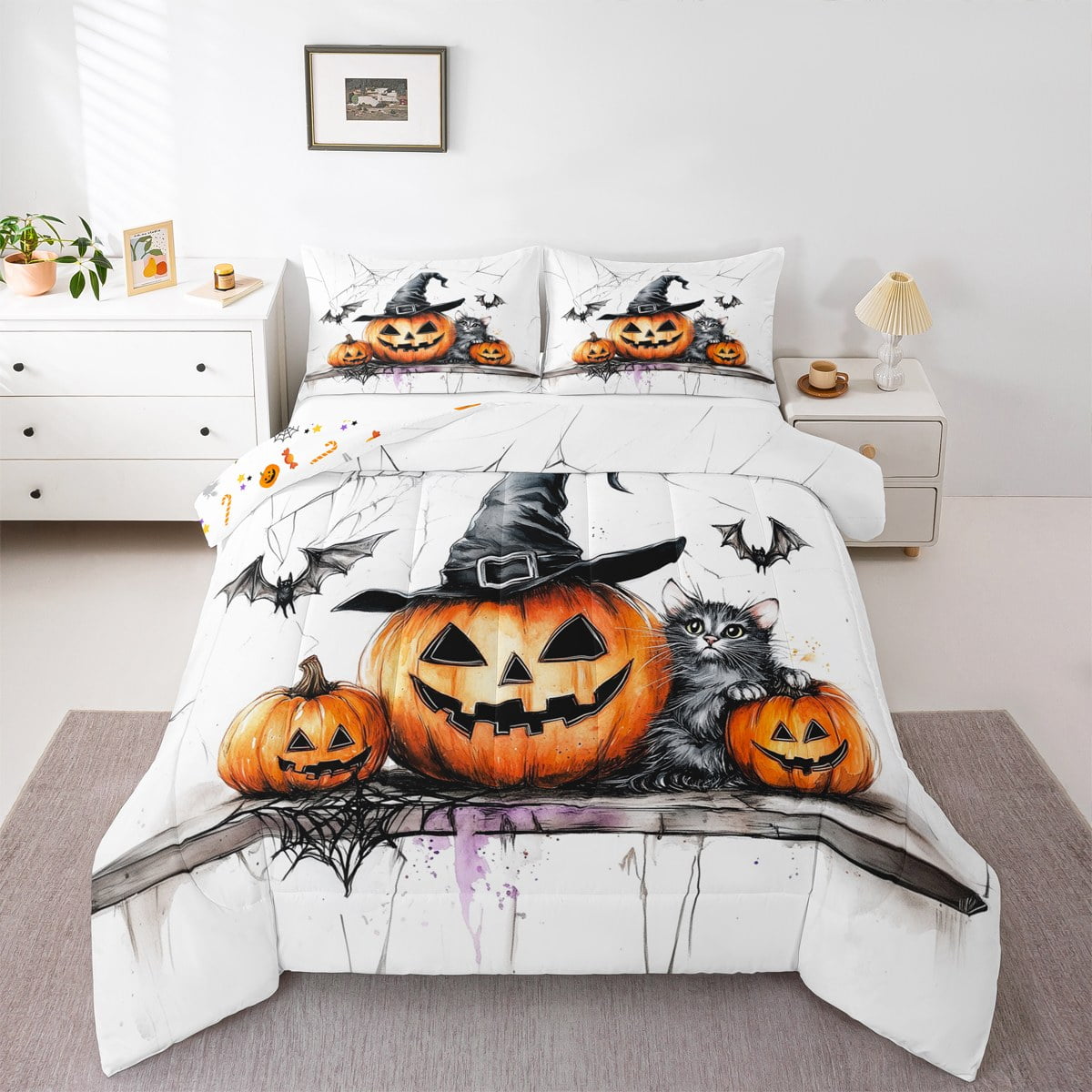 Manfei Cartoon Halloween Pumpkin Lantern Full Size Comforter Sets ...