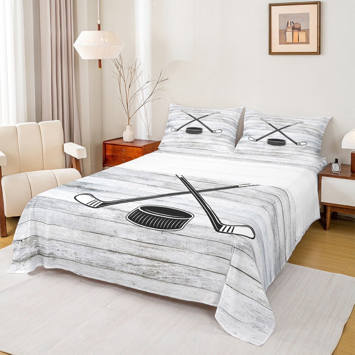 Homewish Cartoon Ice Hockey Bed Sheets, Est Sleep Sports King Sheets ...