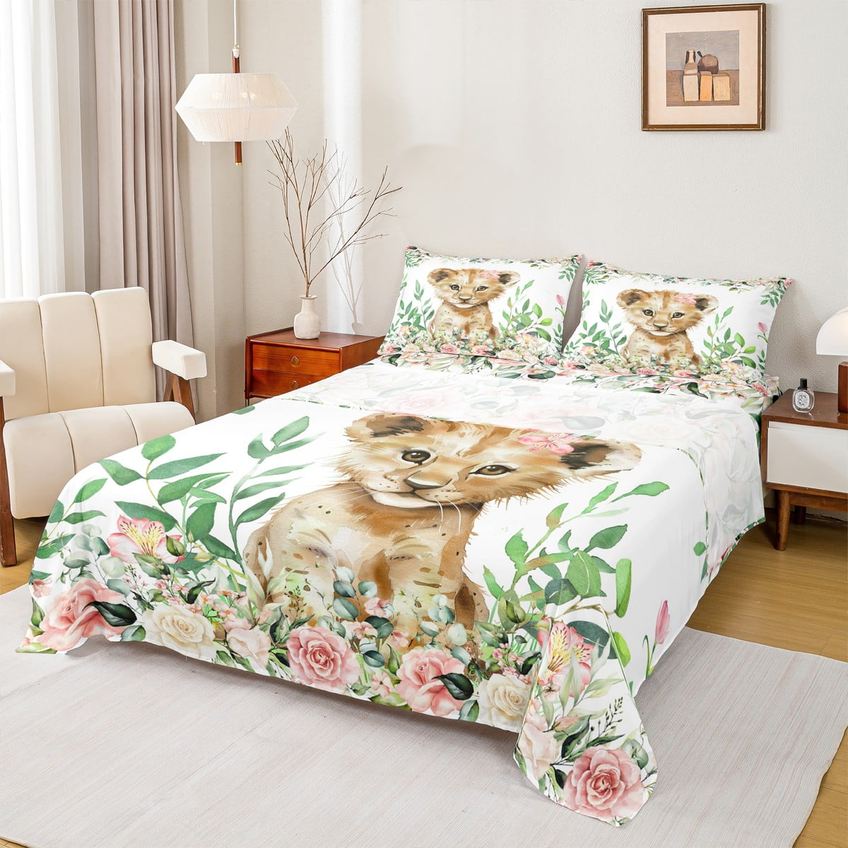 Manfei Cartoon Leopard 4-Piece Full Size Sheets,Chic Flower Bed Sheets ...