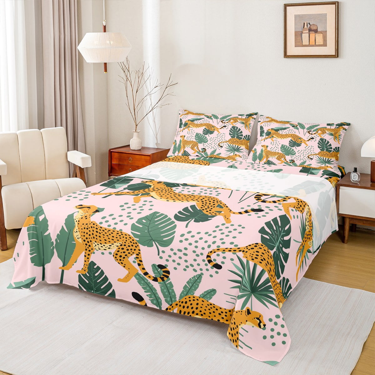 Manfei Cartoon Leopard Cheetah Full Size Sheets 4-Piece for Kids ...