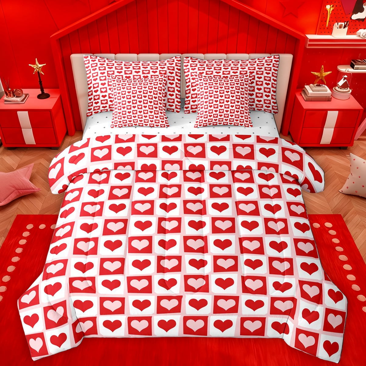 Manfei Cartoon Loves 7pcs Bedding Comforter Set,Geometric Plaid Grid ...