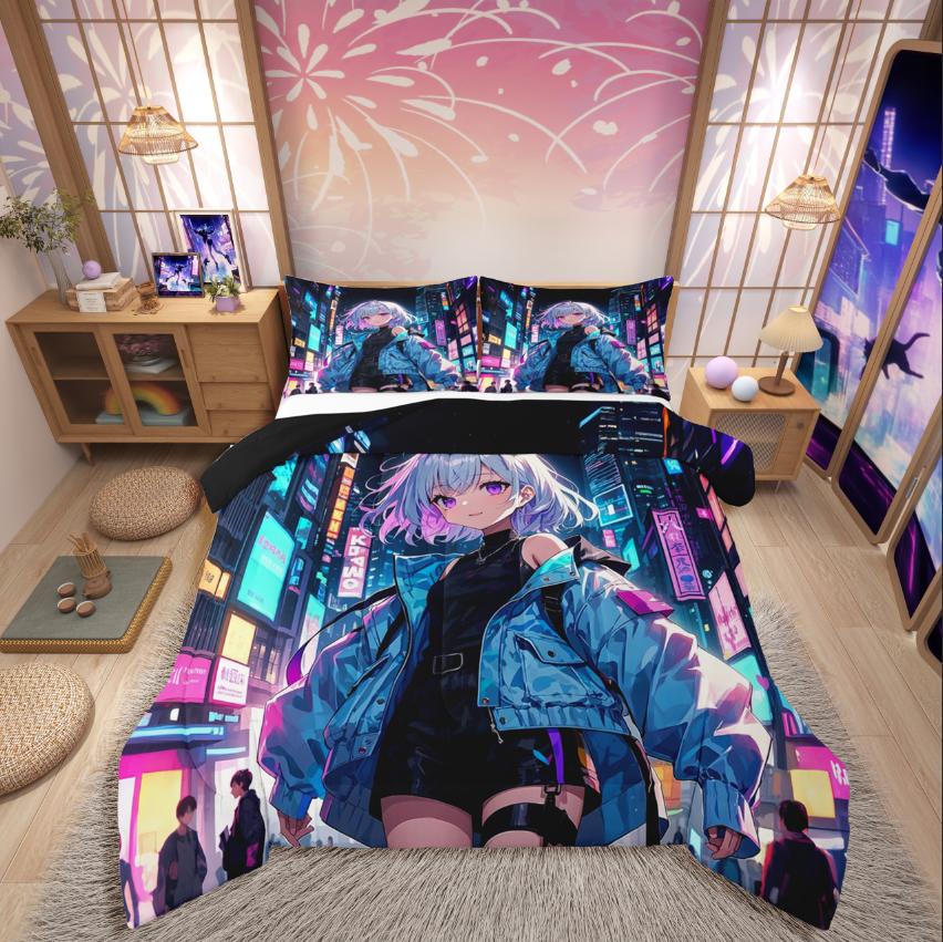 Manfei Cartoon Manga 3-Piece Full Size Comforter Sets,Anime Girl ...