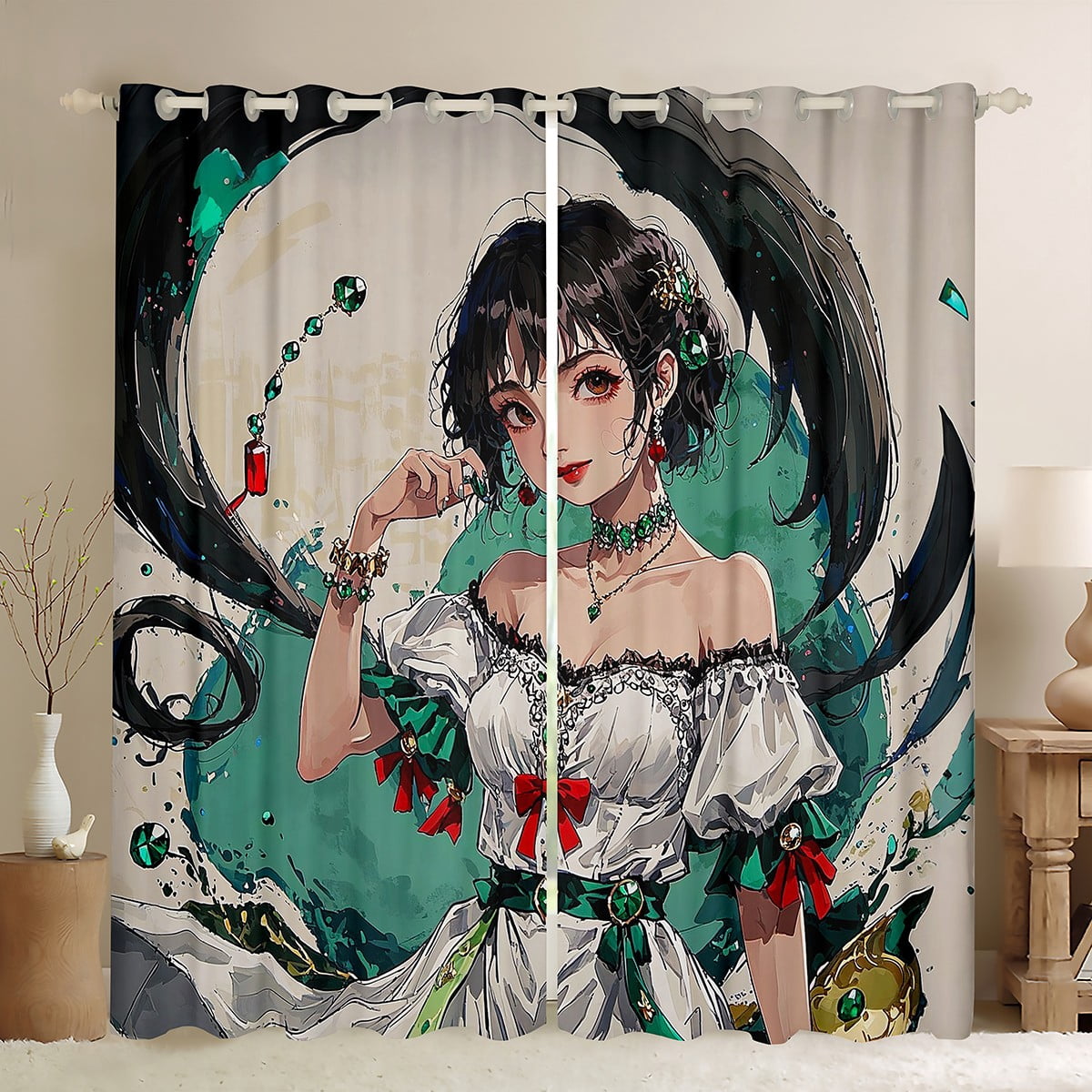 Manfei Cartoon Manga Blackout Curtains,Anime Girl Curtains Pack of 2 ...