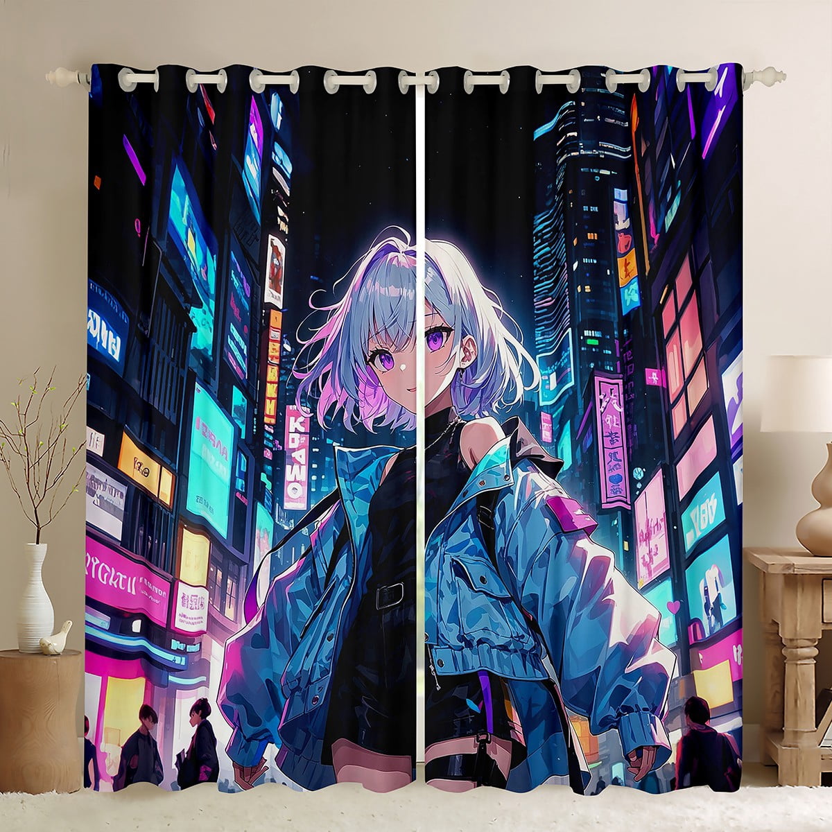 Manfei Cartoon Manga Curtains Pack of 2 (42x84 Each),Anime Girl ...