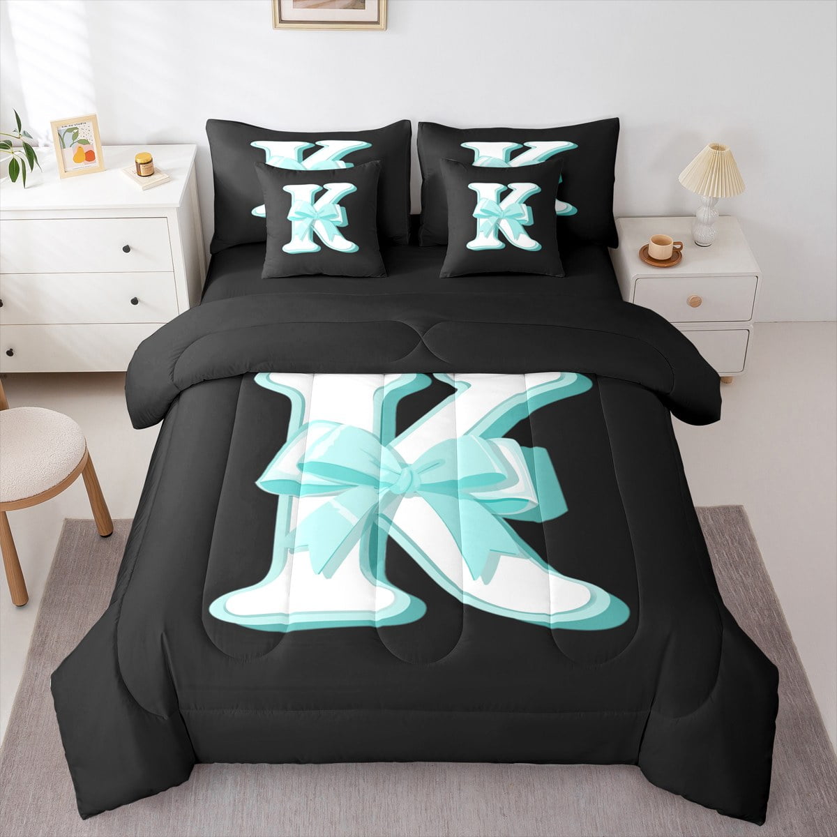 Manfei Cartoon Monogrammed K Bedding Comforter Set 7-Piece, Kawaii ...