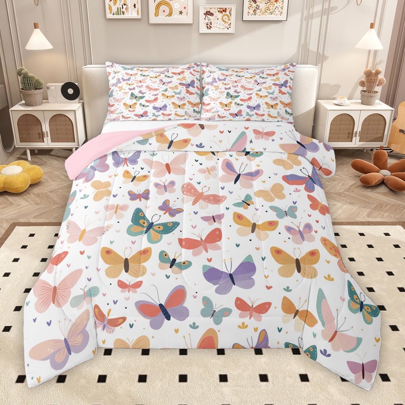 Manfei Cartoon Moth Lover Full Size Comforter Sets for Kids, Butterfly ...