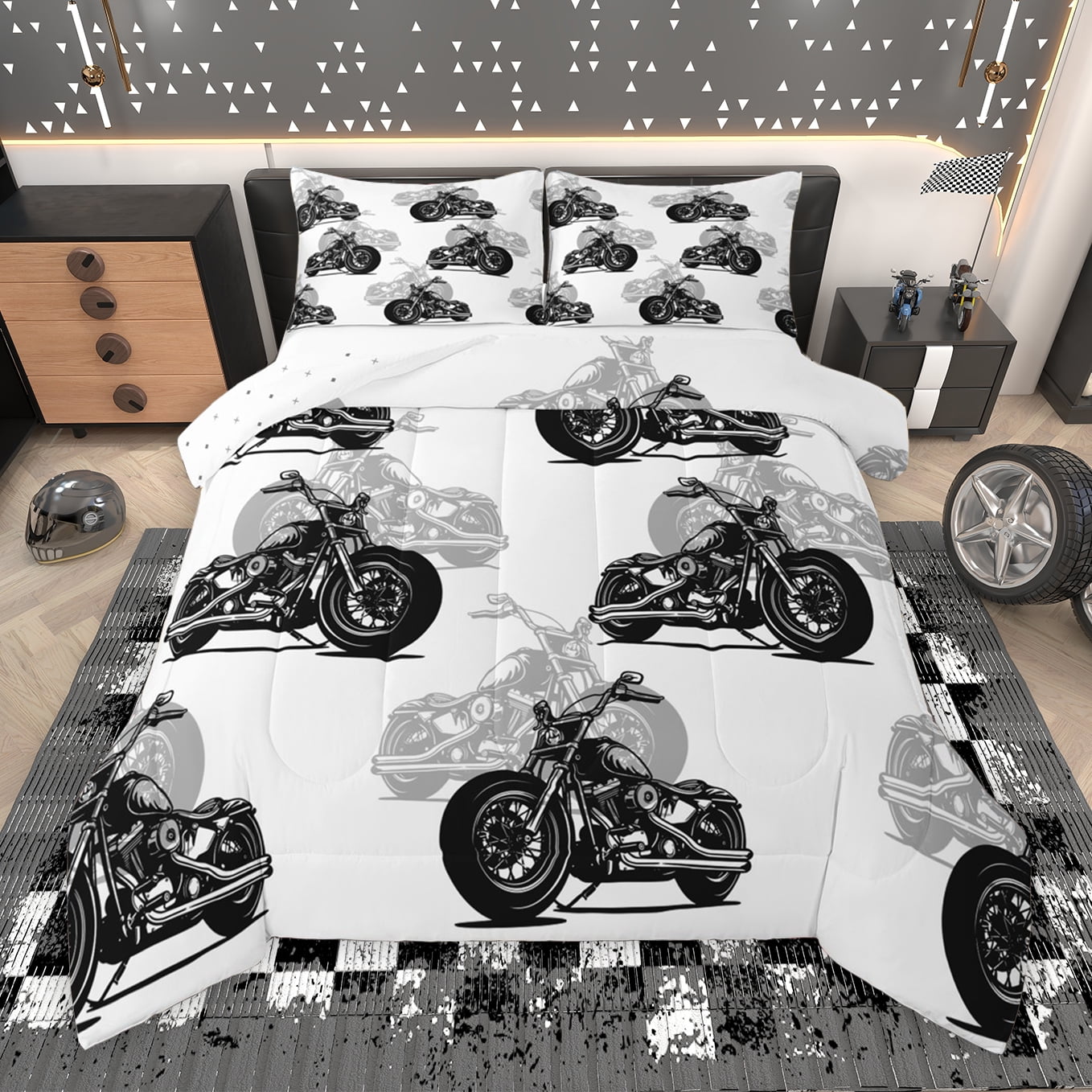 Manfei Cartoon Motorcycle Player Queen Comforter Set for Boys, Dirt ...