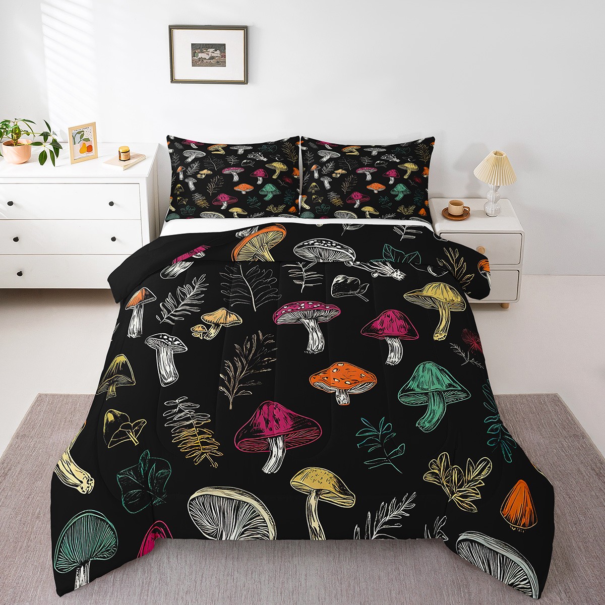 Manfei Cartoon Mushroom Bedding Sets Full with Comforter,Botanical ...