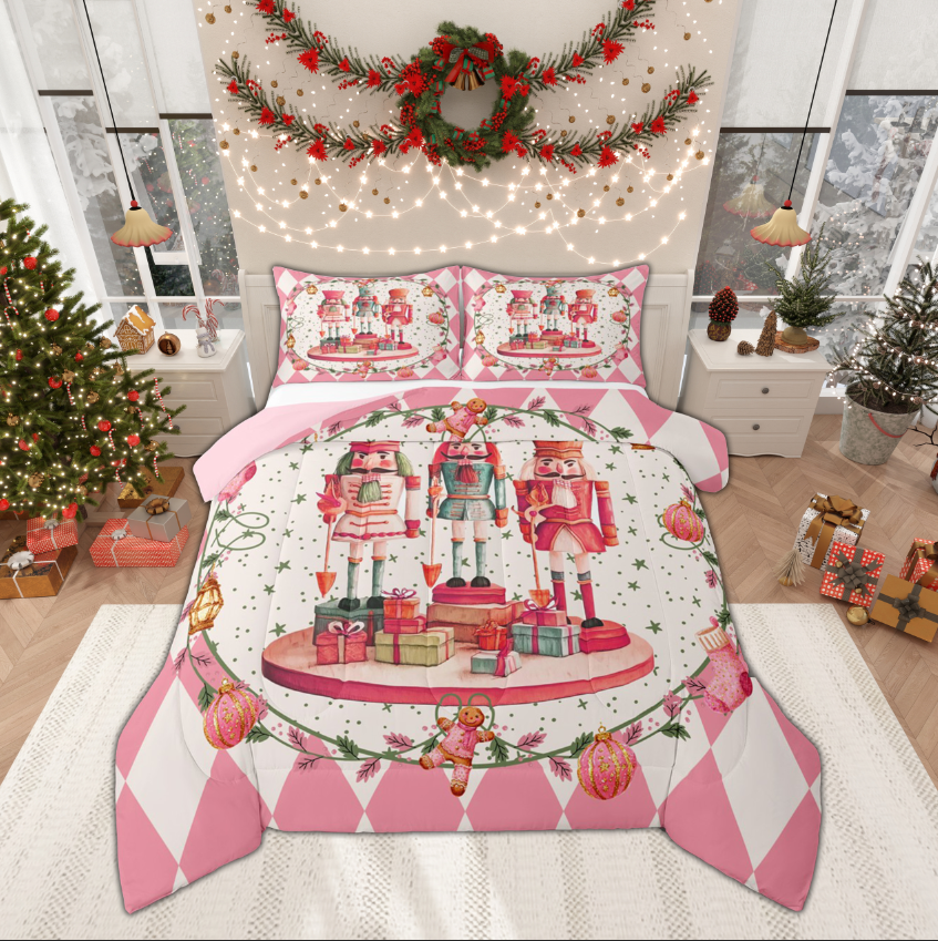 Manfei Cartoon Nutcracker Bedding Comforter Set for Kid, Christmas Pink ...