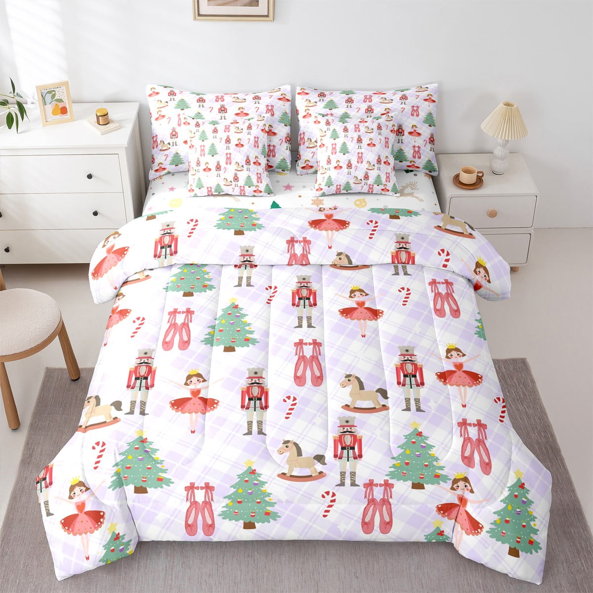 Manfei Nutcracker 7-Piece Full Bedding Set,Ballet Girl,Green Xmas ...