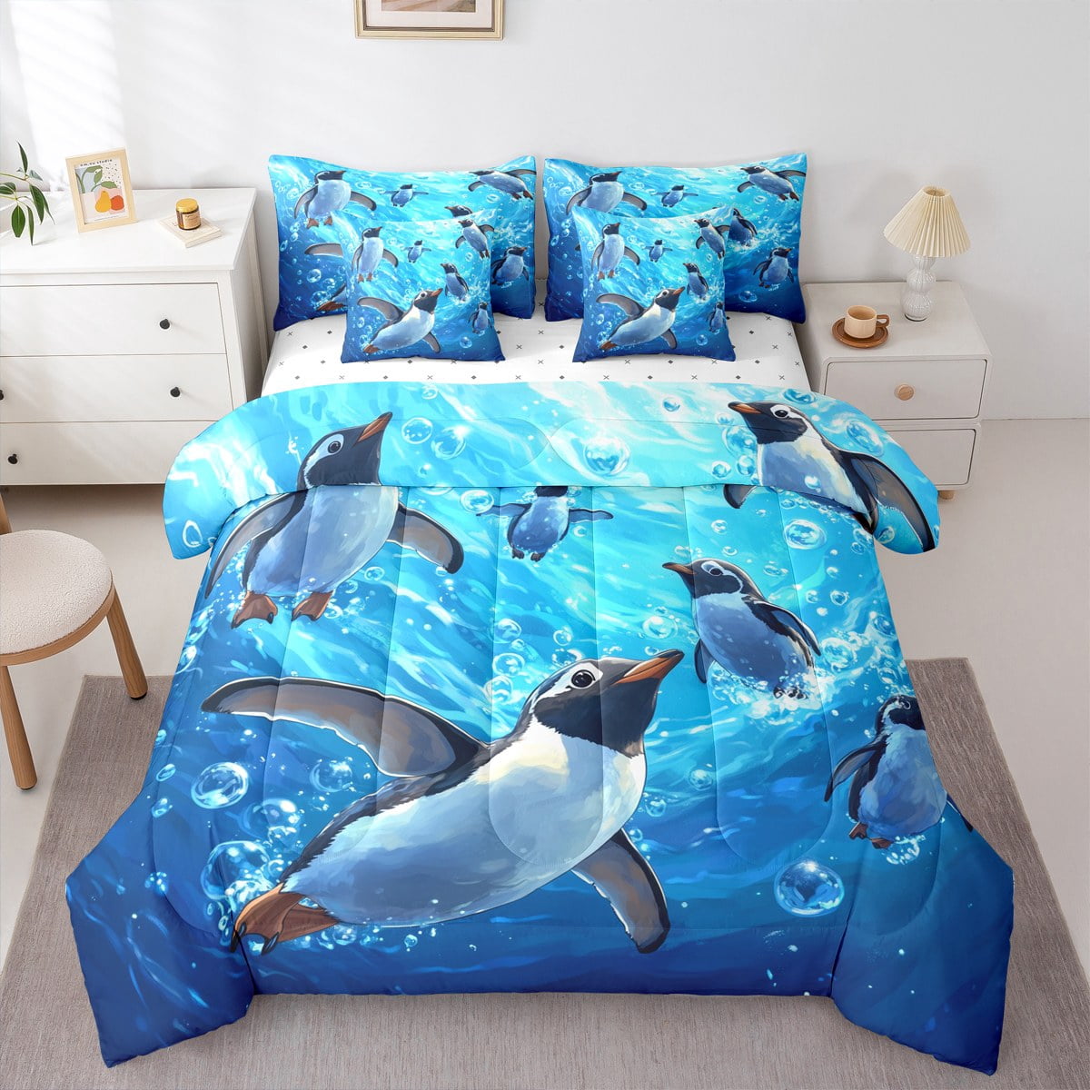 Manfei Cartoon Ocean Penguin Bedding Comforter Set 7 Pieces, Underwater ...