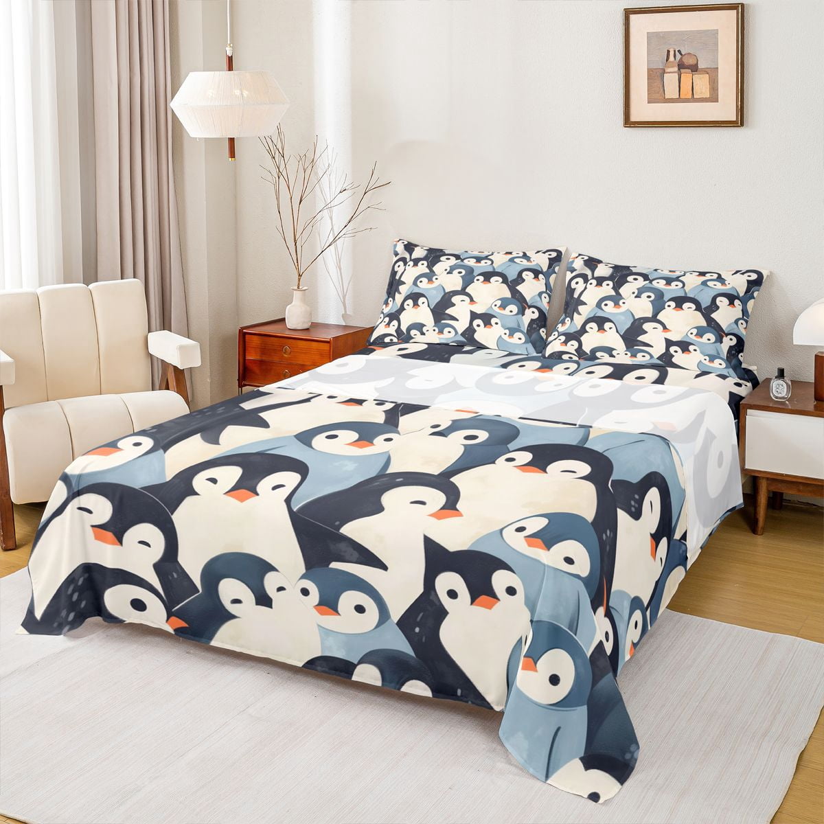 Manfei Cartoon Penguin 4pcs Bed Sheets for Kids Teens,Kawaii Animal ...