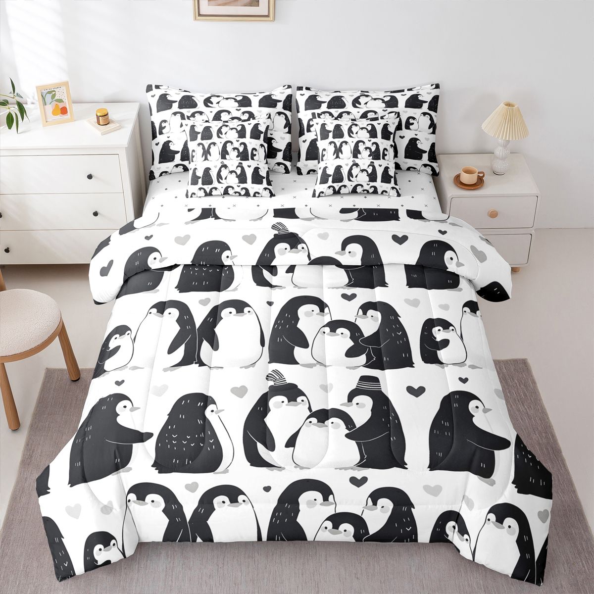 Manfei Cartoon Penguin 7pcs Bedding Comforter Set for Kids Teens,Love ...