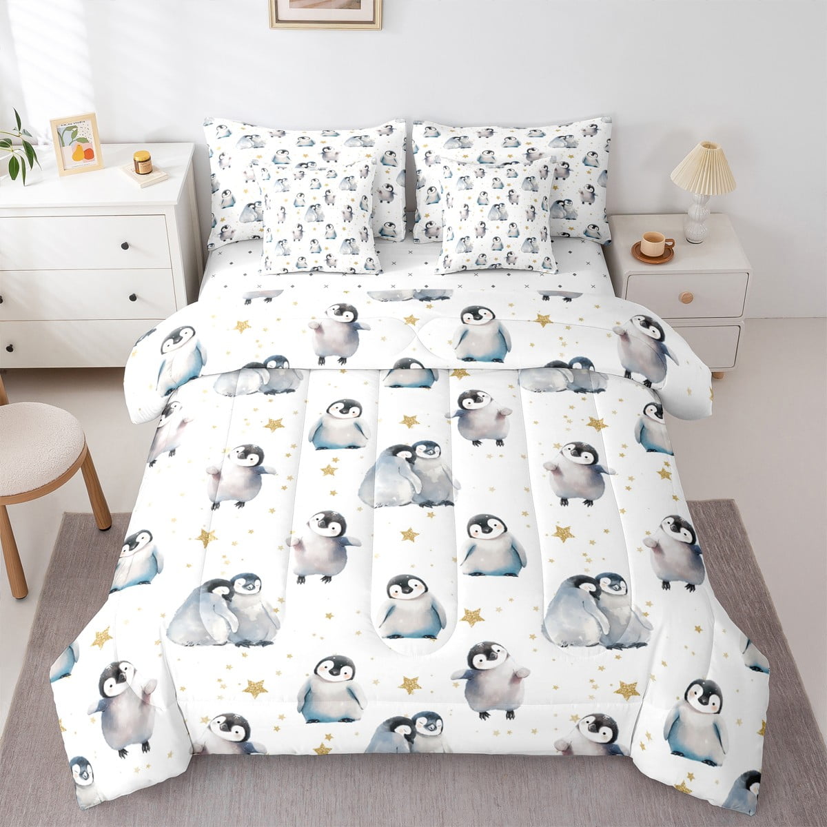 Manfei Cartoon Penguin Child Twin Bedding Sets 7-Piece, Gold Stars ...
