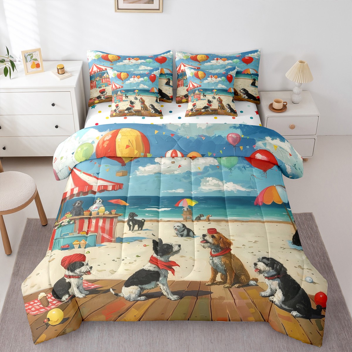Manfei Cartoon Pet Dog 7-Piece Bedding Comforter Set,Hawaii Puppy Dogs ...