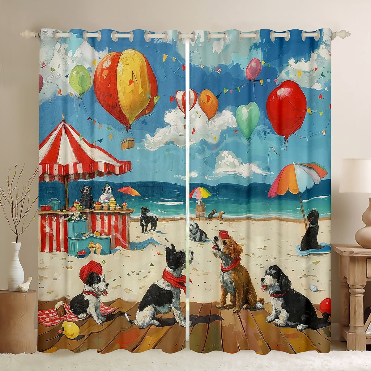 Manfei Cartoon Pet Dog Curtains Pack of 2 (42x84 Each),Hawaii Puppy ...