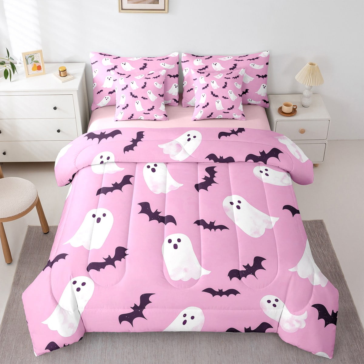Manfei Cartoon Pink Ghost Bedding Comforter Set 7 Pieces, Gothic ...