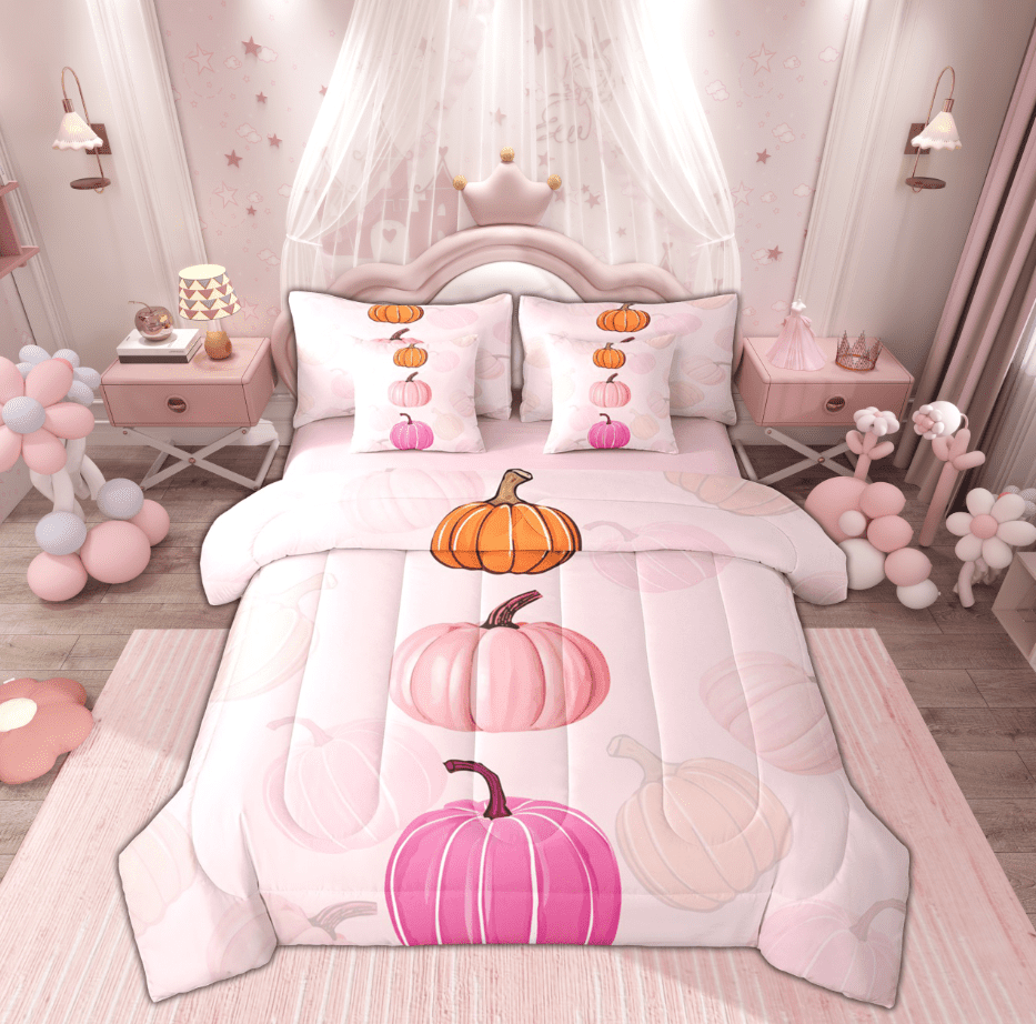 Manfei Cartoon Pink Pumpkin Bedding Comforter Set 7 Pieces for Kids ...