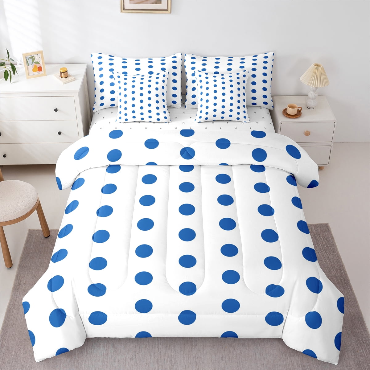 Manfei Cartoon Polka Dots 7-Piece Bedding Comforter Set,Waves Point ...