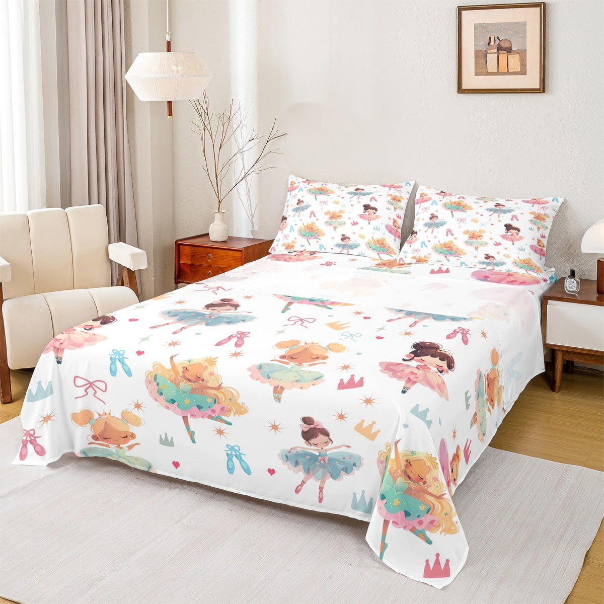 Manfei Cartoon Princess 4-Piece Full Size Sheets,Ballet Girl Bed Sheets ...