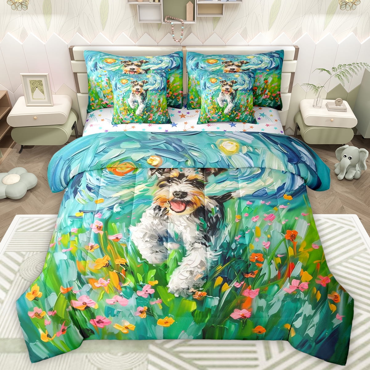 Manfei Cartoon Pug Dalmatian Twin Bedding Sets 7-Piece for Child, Cute ...