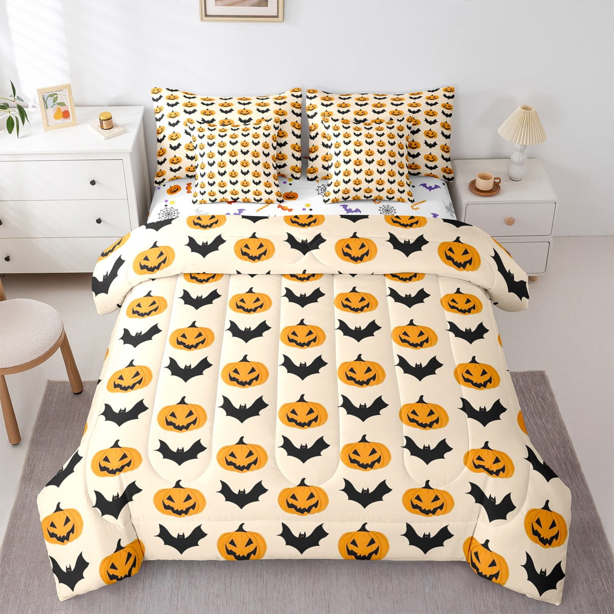 Manfei Cartoon Pumpkin Bedding Comforter Set 7 Pieces for Kid, Gothic ...