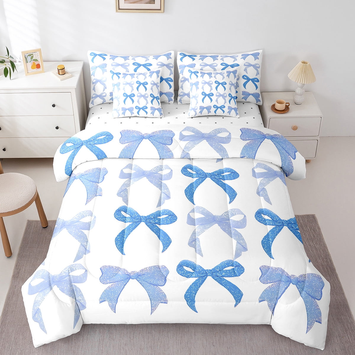 Manfei Cartoon Ribbon Bed in a Bag Twin size, Princess Blue Bow Bed Set ...