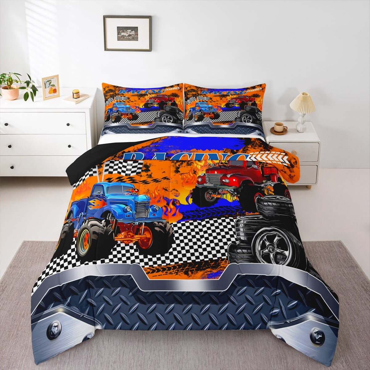 Manfei Cartoon Off Road Queen Comforter Set,Extreme Racing Car Bedding ...