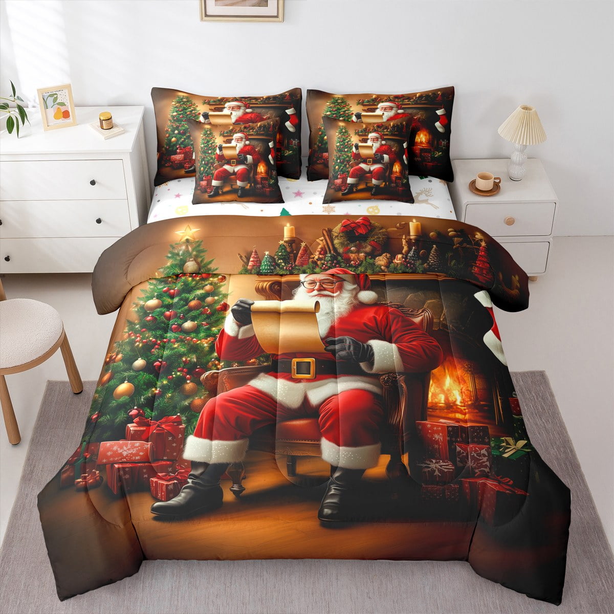 Manfei Cartoon Santa Claus 7-Piece Twin Bedding Sets,Xmas Tree Bedding ...