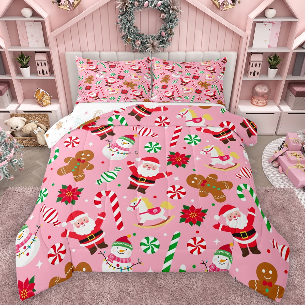 Manfei Cartoon Santa Claus Bedding Comforter Set,Kawaii Gingerbread Man ...