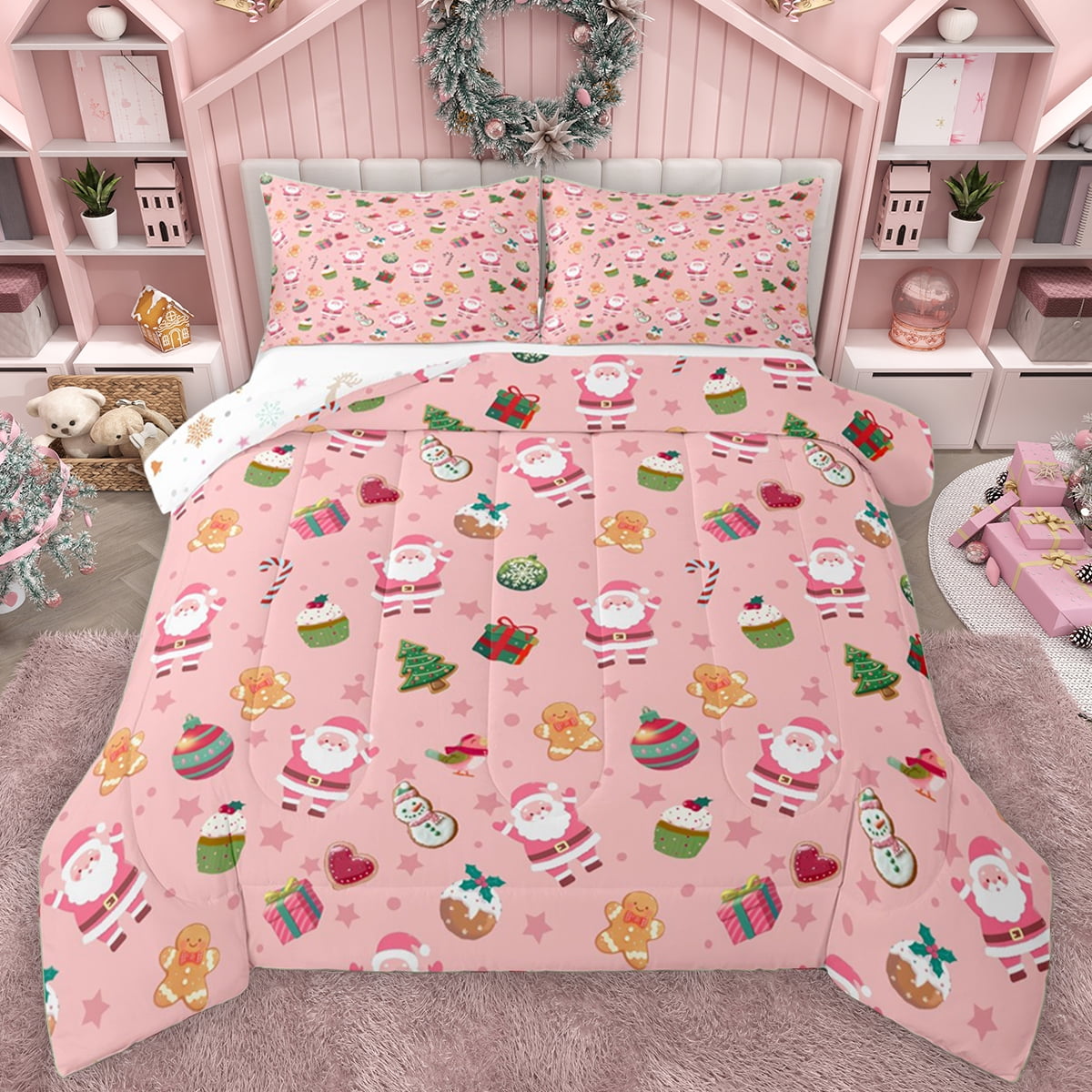Manfei Cartoon Santa Claus Bedding Comforter Set for Teen, Kawaii Xmas ...