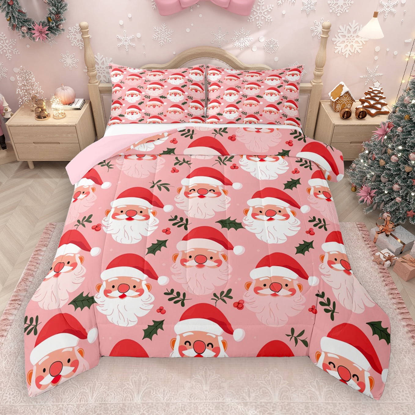Manfei Cartoon Santa Claus Queen Comforter Set,Christmas Flower Red ...