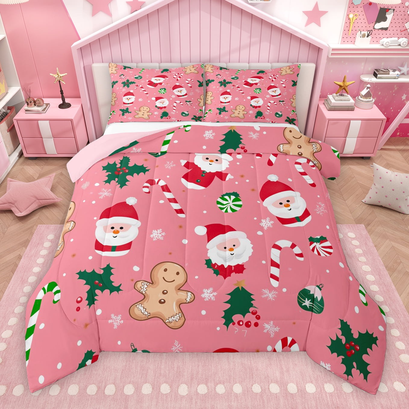 Manfei Cartoon Santa Claus Queen Comforter Set for Kids, Cute ...