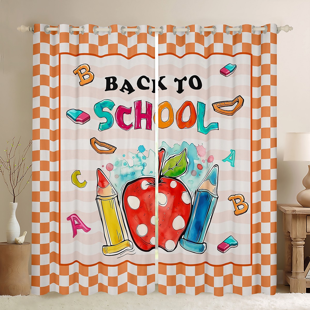 Manfei Cartoon School Pencil Curtains Pack of 2 (42x84 Each) for Kids ...