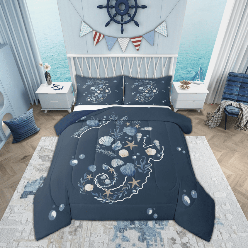 Manfei Cartoon Seashell Comforter Sets, Cute Seahorse Comforters & Duvets, Kawaii Sealife ...
