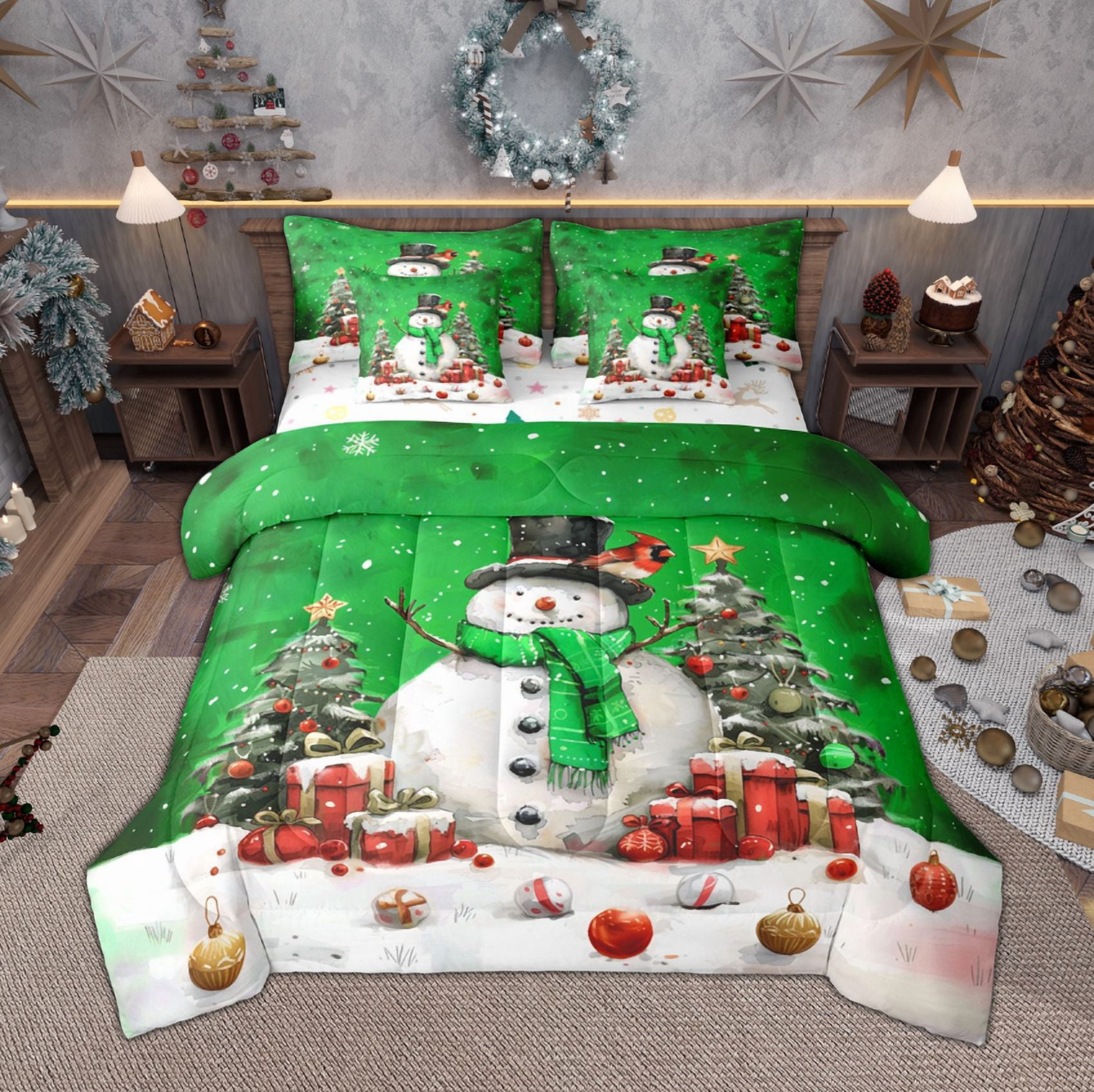 Manfei Cartoon Snowman Bedding Comforter Set 7-Piece for Boys Girls ...