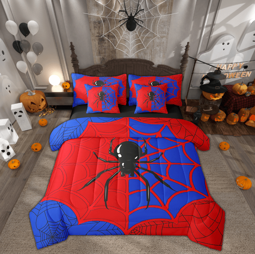 Manfei Cartoon Spider Print Bedding Sets Twin Size, Red Blue Bed in a ...