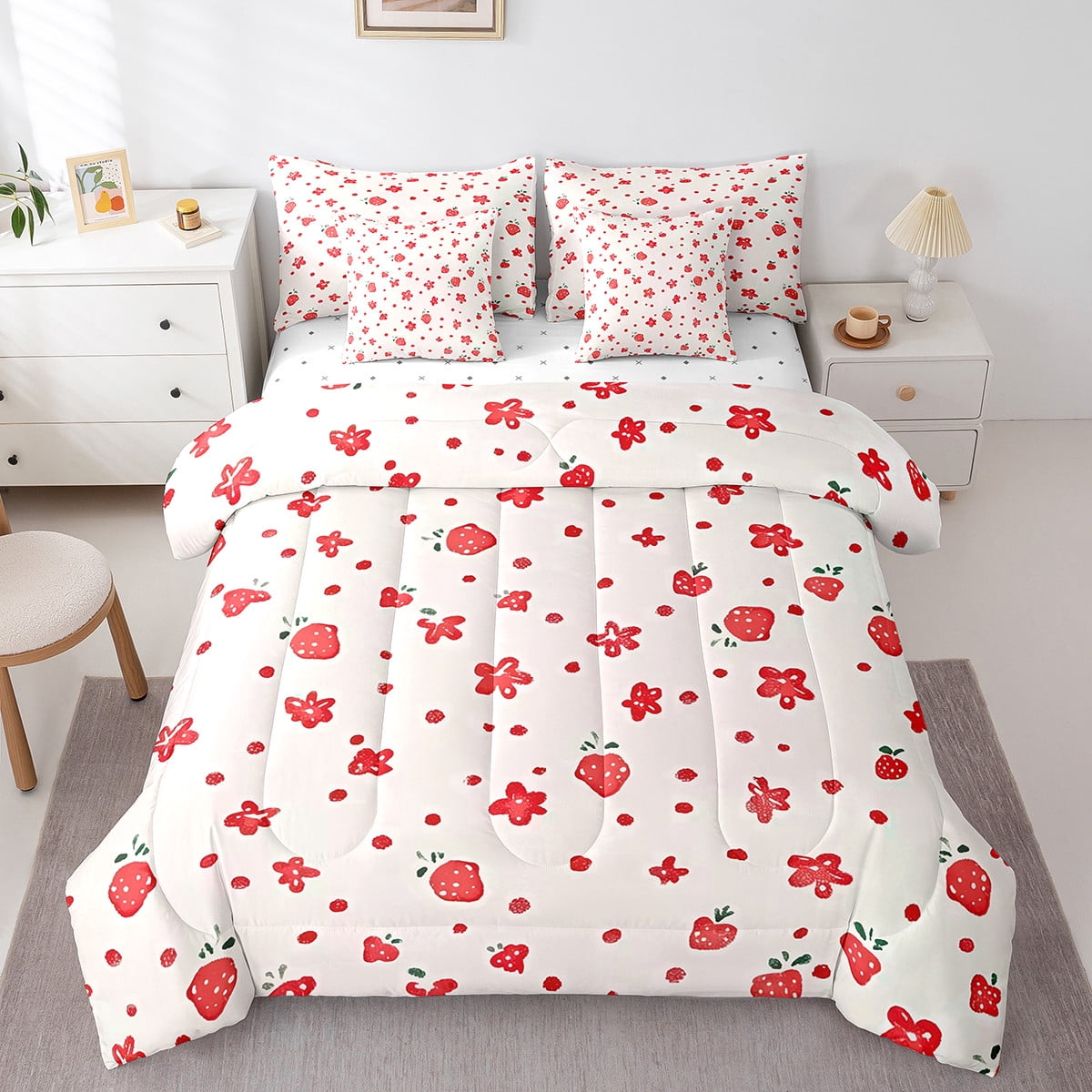 Manfei Cartoon Strawberry Bedding Queen Size,Oil Painting Comforter ...