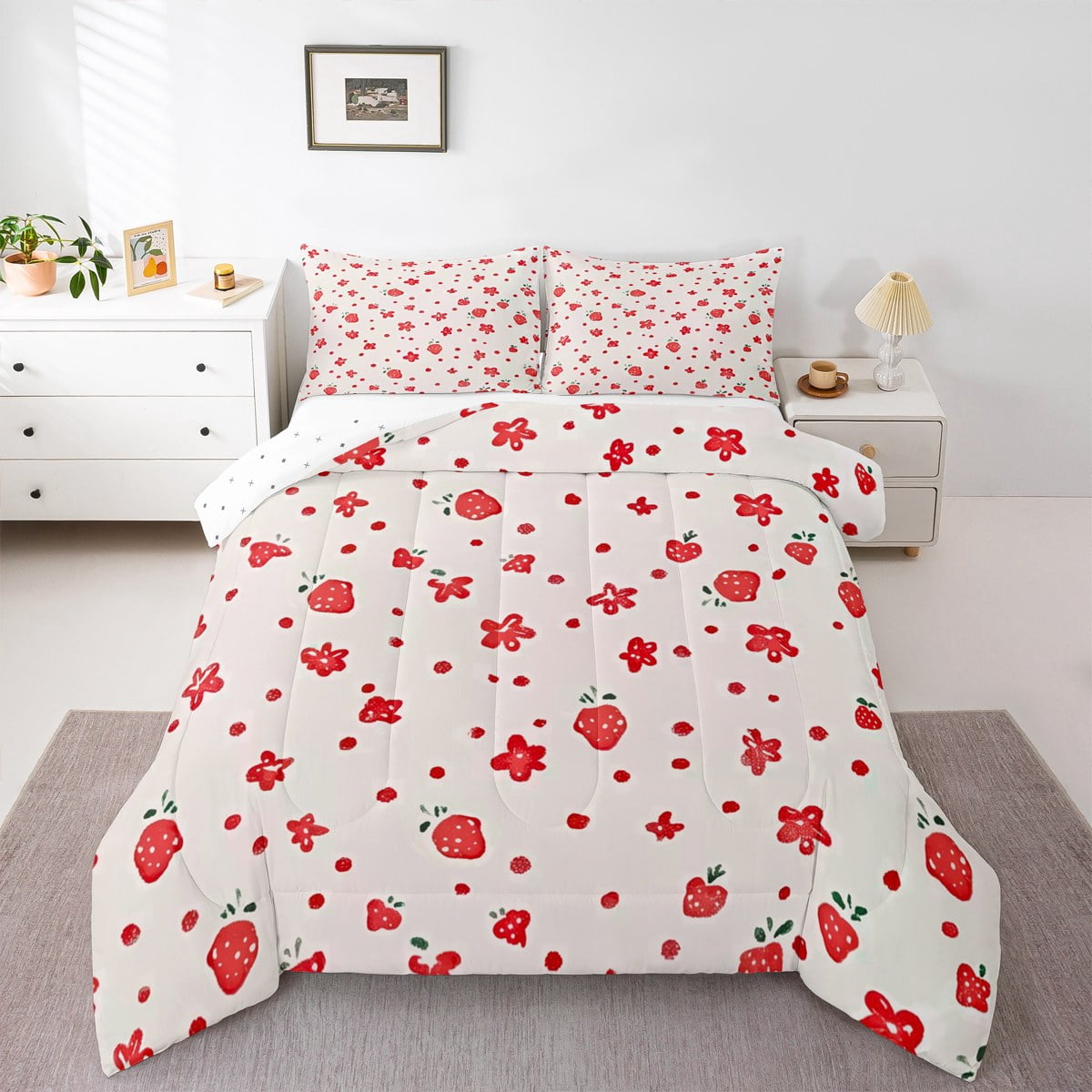 Manfei Cartoon Strawberry Comforter Sets Queen Size,Oil Painting ...
