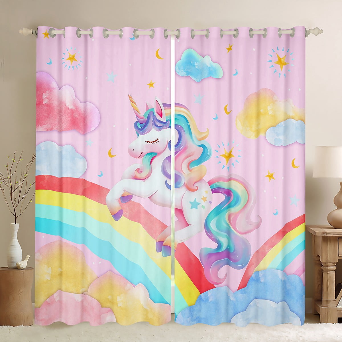 Manfei Cartoon Unicorn Curtains and Drapes (42x84), Kawaii Animal ...