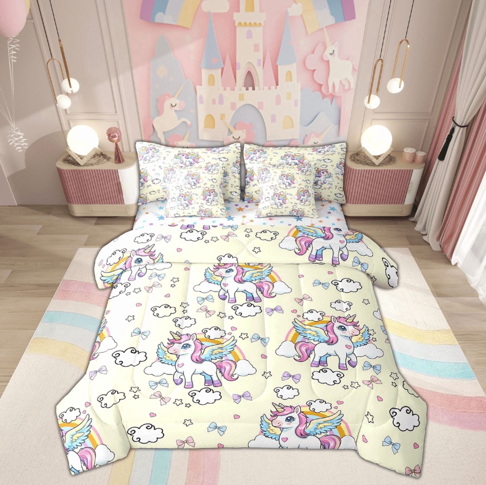Feelyou Cartoon Unicorn Twin Bedding Sets 7-Piece, Princess Bow-tie ...