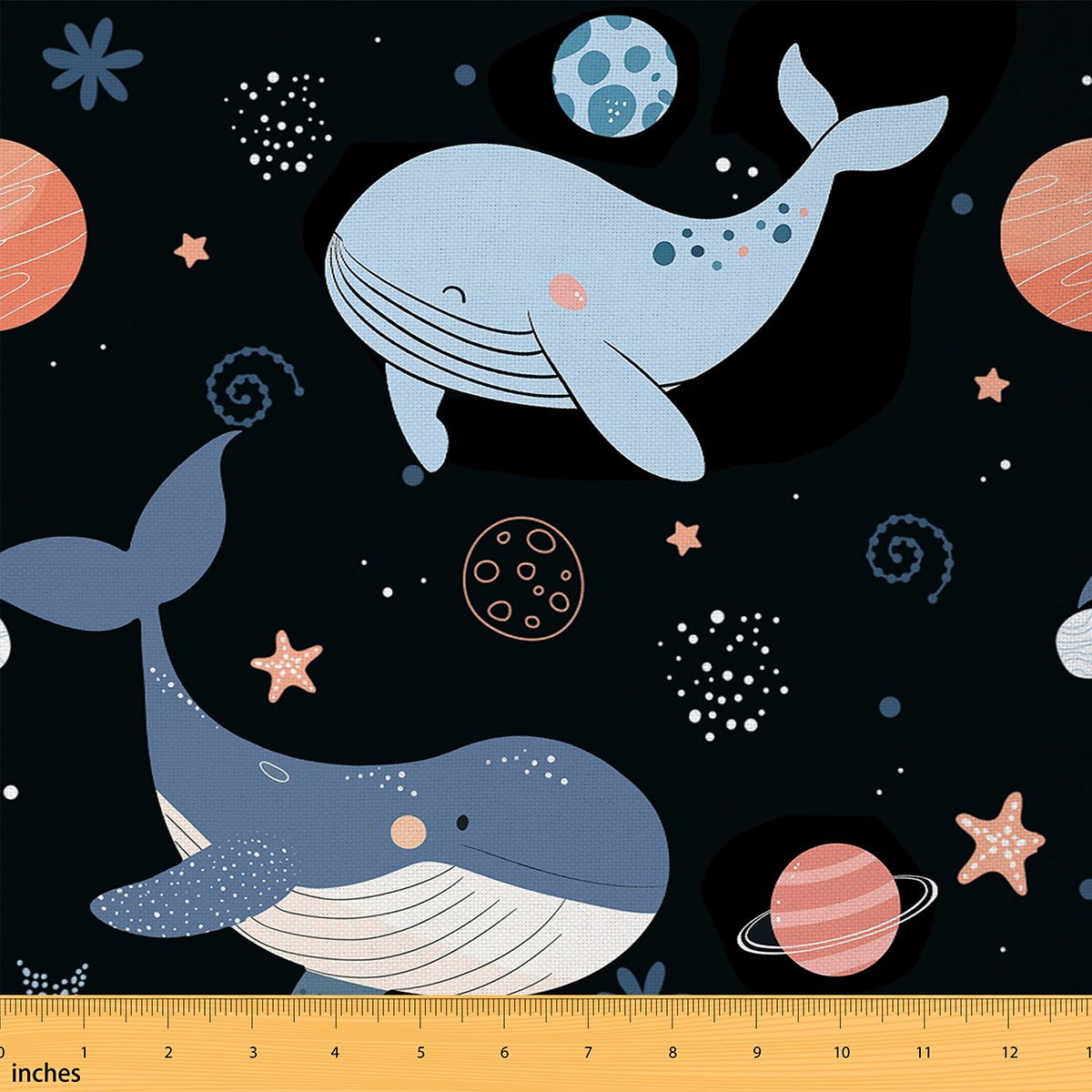 Manfei Cartoon Whale Fabric by the Yard (3 Yards), Cute Ocean Animal Decorative Fabric by the ...