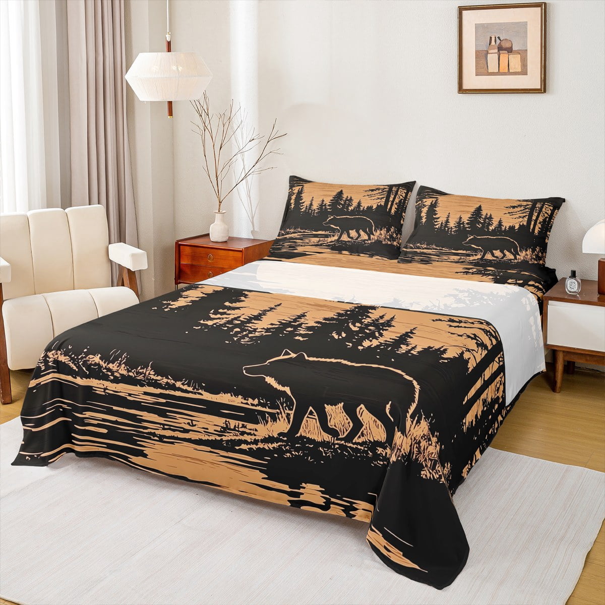 Manfei Cartoon Wolf Print Twin Sheet Sets for Teen, Rustic Farmhouse ...