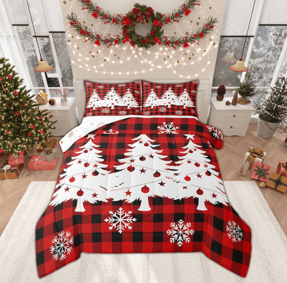 Manfei Cartoon Xmas Tree Full Size Comforter Sets for Kids, Black Red ...