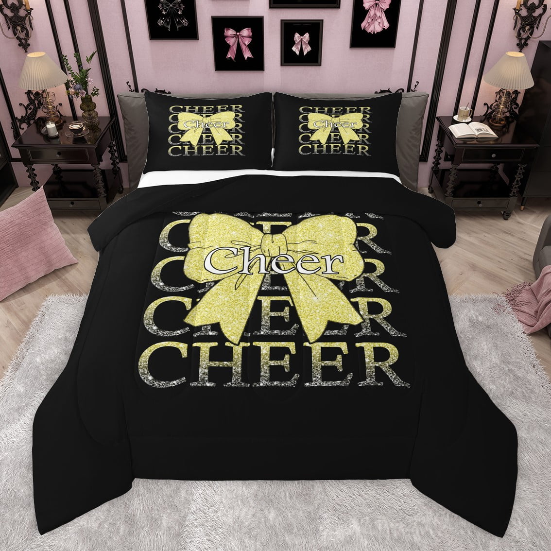 Manfei Cartoon Yellow Bowknot 3 Pieces Queen Comforter Set for Female ...