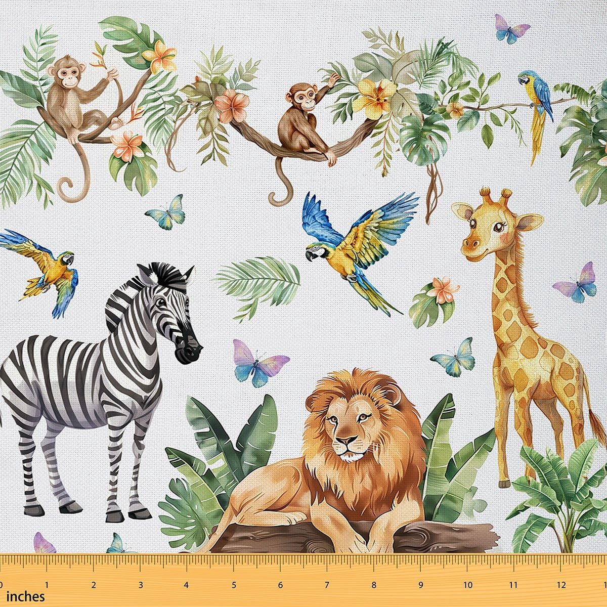 Manfei Cartoon Zoo Wildlife Sewing & Crafting Fabric (2 Yards), Cute ...