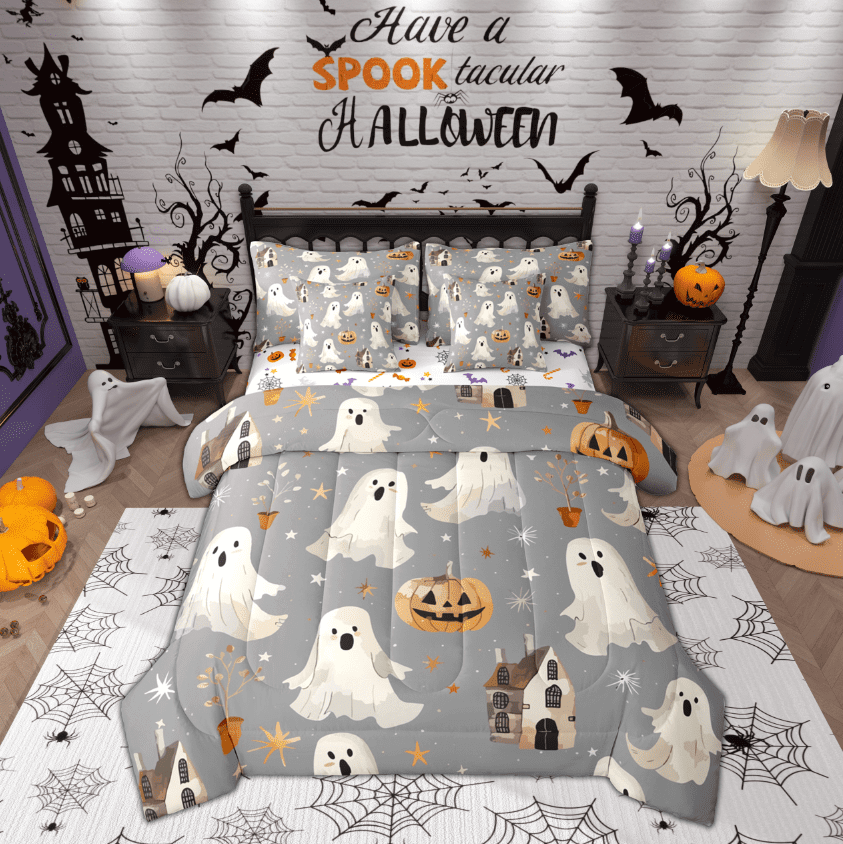 Manfei Cartoonhalloween Ghost 7-Piece Bedding Comforter Set,Orange ...